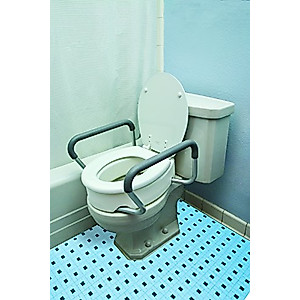 Essential Medical Supply Raised Elevated Toilet Seat Riser for an Elongated Toilet with Padded Aluminum Arms for Support and Compatible with Toilet Seat, Elongated, 19 x 14 x 3.5