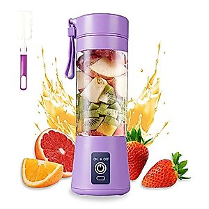 Portable Blender Cup,Electric USB Juicer Blender,Mini Blender Portable Blender For Shakes and Smoothies, Juice,380ml, Six Blades Great for Mixing,Light purple