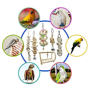 VolksRose 7 Packs Bird Parrot Swing Chewing Toys, Hanging Hammock Bell Pet Bird Climbing Stand Cage Toys Suitable for Small Parakeets, Cockatiels, Conures, Budgie, Macaws, Parrots, Mynah, Love Birds
