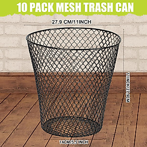Generic 10 Pack 11inch Black Round Waste Basket,Wire Mesh Desk Metal Trash Garbage Can Wastebasket Recycling Trash Bins Garbage Container for Bedroom Office School, brown