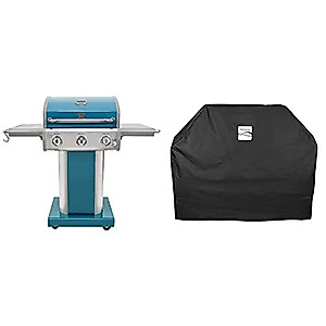 Kenmore 3-Burner Outdoor BBQ Grill, Teal & PA-20281 BBQ Grill Cover, Heavy Duty Weatherproof Fabric for Outdoor Patio Backyard, Fits Grills up to 56" Width, Black
