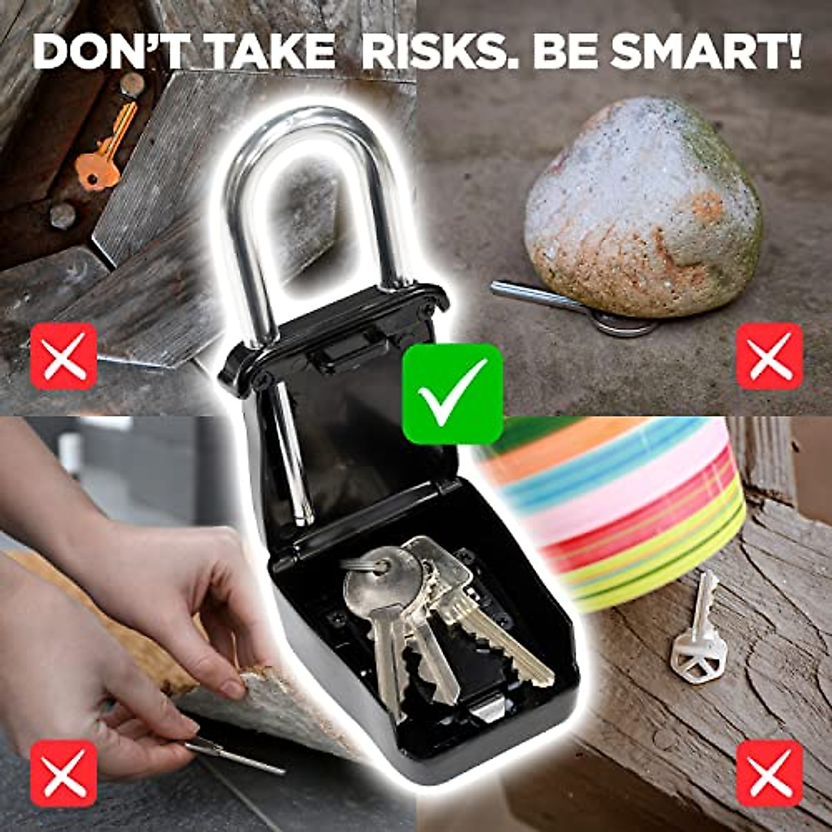 Lion Locks 12-Pack Alpha Key Storage Lockbox, Set-Your-Own Code Lock, Portable Key Holder, Rust-Proof Secure Outdoor Safe, Hide-a-Key Safe Box, Lock Box, Airbnb, Construction (12-Pack/Black)