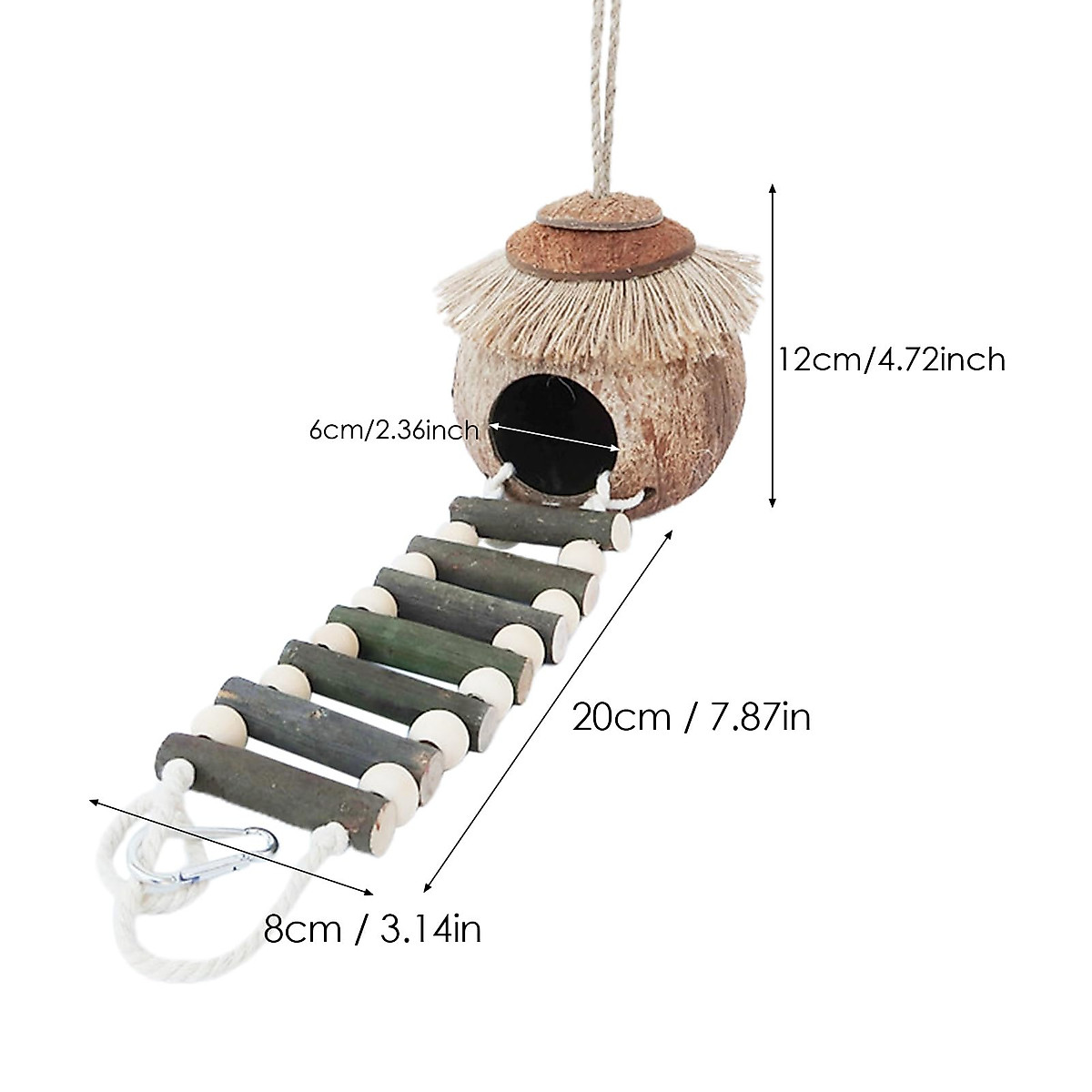 NOTRAK Natural Coconut Bird Nest, Coconut Hide, Cute Nest with Ladder for Home, Coconut Bird Shell Breeding Nest for Home, Garden, Yard, Universal Bird Hut with Rope for Birds, Reptiles and Mammals