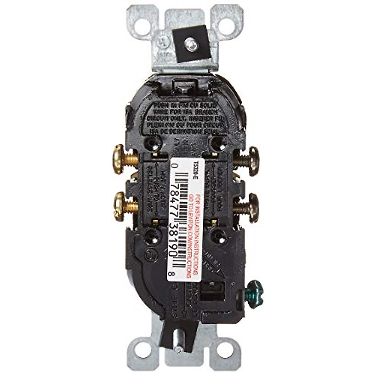 Leviton T5320-E 15 Amp 125V Tamper Resistant, Duplex Receptacle, Residential Grade, Grounding, 10-Pack, Black