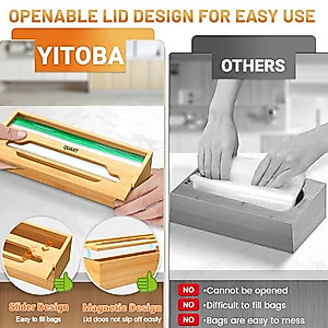 YITOBA 6 In 1 Bag Storage Organizer with Foil and Plastic Wrap Organizer, Extended Aluminum Foil Dispenser, Bamboo Baggie Organizer for Drawer, Sandwich Bag Organizer for Gallon, Quart, Snack