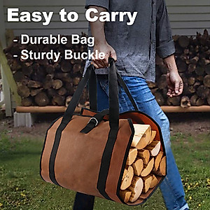 Firewood Carrier Log Bag Waxed Canvas Log Tote Bag for Indoor Fireplace Log Holders with Handle Large Fire Wood Carriers for Outdoor Fire Pit Fireplace Wood Stove Accessories Log Bag