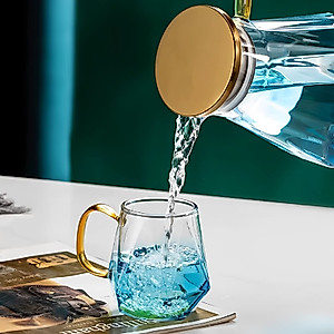 Pturey Gradient Blue Heat Resistant Glass Coffee Cups Set Of 4, Crystal Diamond Shape 11oz Glass Espresso Cups, Borosilicate Glass Tea Cups