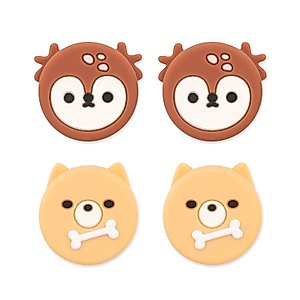 GeekShare 4PCS Cute Animal Theme Thumb Grip Caps,Soft Silicone Joystick Cover Compatible with Nintendo Switch/OLED/Switch Lite - Deer and Dog