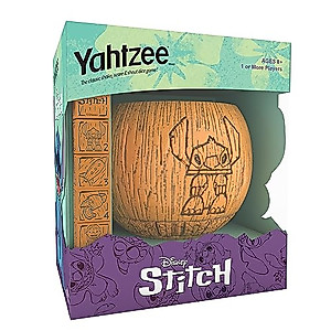 USAOPOLY YAHTZEE: Disney Stitch, Collectible Tiki Style Dice Cup, Classic Dice Game Based on Disney’s Lilo & Stitch, Great for Family Night, Officially Licensed Disney Game & Merchandise