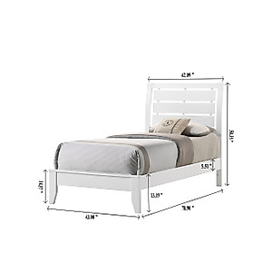 GOWE 1pc Twin Size White Finish Panel Bed Geometric Design Frame Softly Curved Headboard Wooden Youth Bedroom Furniture