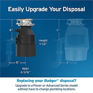 InSinkErator Badger 5XP Garbage Disposal, Standard Series 3/4 HP Continuous Feed Food Waste Disposer, Black / Stainless