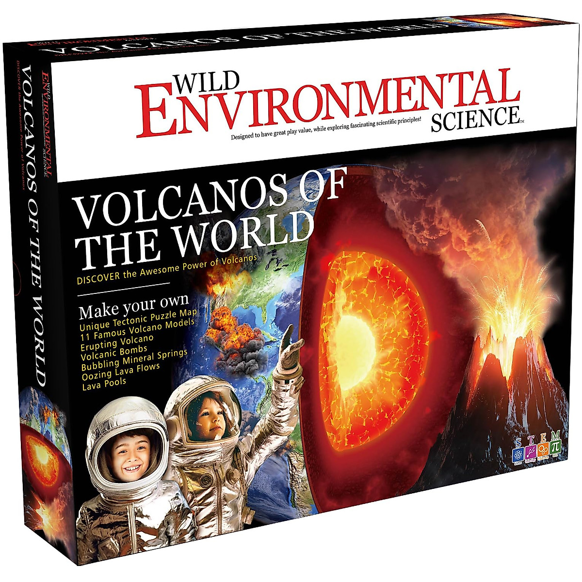 WILD ENVIRONMENTAL SCIENCE Volcanos of The World - Science Kit for Ages 8+ - Create 11 Volcanos, Mineral Pools, Lava Bombs, Tectonic Map and More