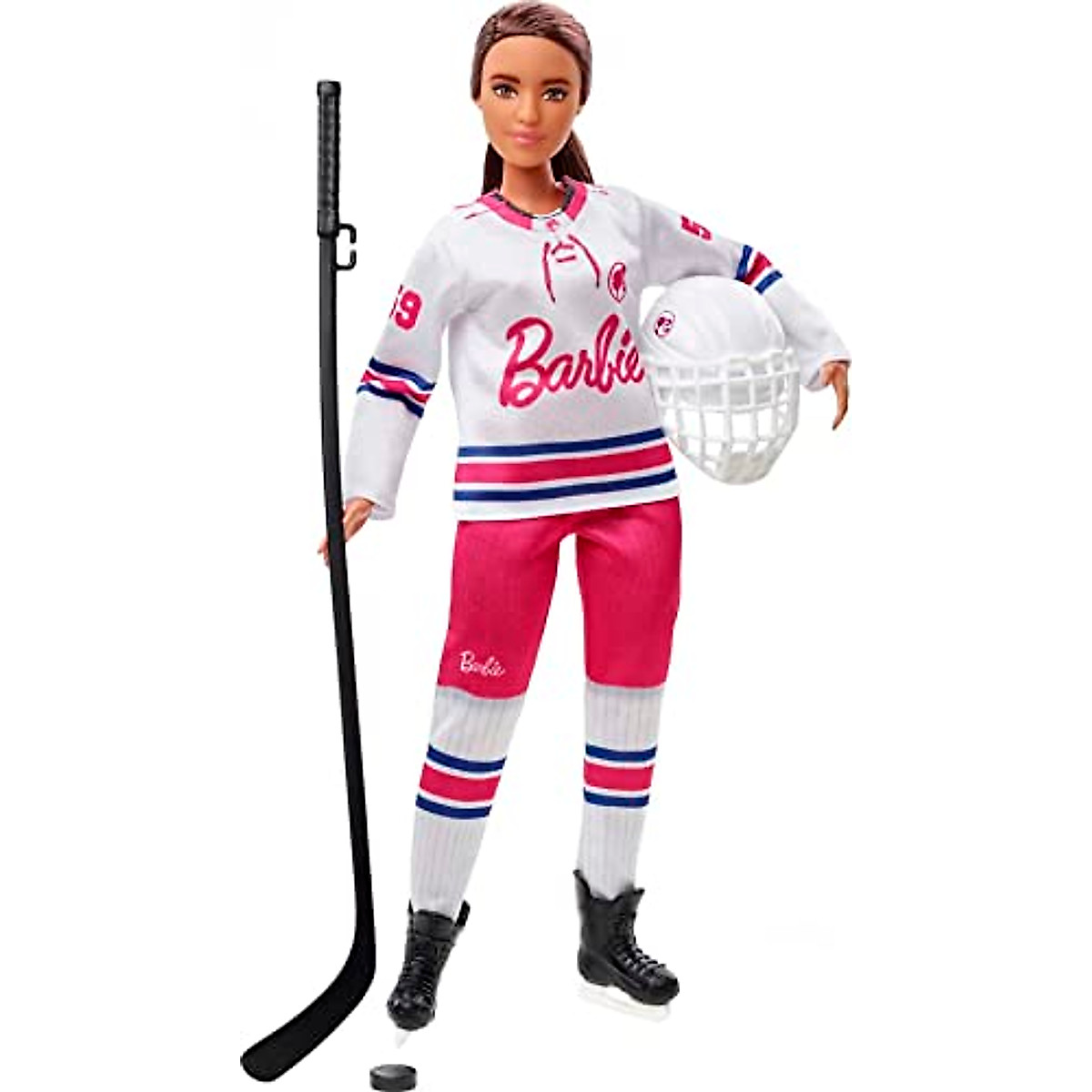 Barbie Hockey Player Fashion Dolll with Curvy Shape & Brunette Hair, Sports Theme with Jersey Helmet & Hockey Accessories