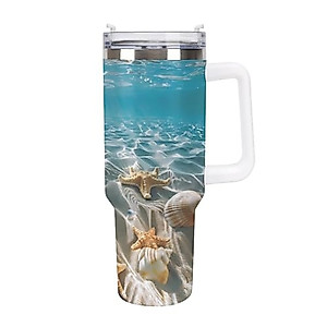 Starfish And Seashell on The Beach 40OZ Tumbler Stainless Steel Travel Mug Water Bottle Car Cup Tea Cups with Lid White-style