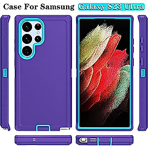 Qinmay Phone Case for Samsung Galaxy S23 Ultra Case with HD Screen Protector, Heavy Duty Shockproof & Dropproof 3-Layer Cover Phone Case for Galaxy S23 Ultra (Purple)