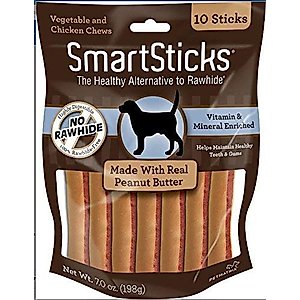 SmartBones SmartSticks Peanut Butter Dog Chews, 10 Count (2 Pack)