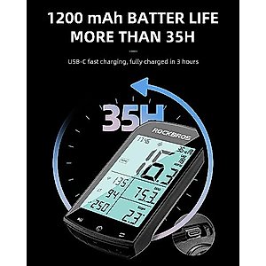 ROCKBROS Bike Computer Wireless Cycling Computers ANT+ Bluetooth Bicycle Computer Mini Speedometer Odometer Waterproof 2.9inch LCD Screen GPS/BDS/Galileo Position System