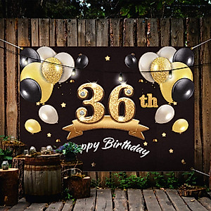 PAKBOOM Happy 36th Birthday Banner Backdrop - 36 Birthday Party Decorations Supplies for Men - Black Gold 4 x 6ft