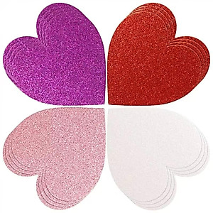 BWkoss 100Pcs Glitter Heart Cutouts Mother's Day Heart Confetti Red Purple Pink White Hearts Paper Accent Cutouts for Classroom Bulletin Border Holiday Wedding Bridal Shower Decors