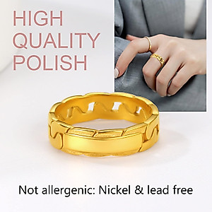 Personalized 18K Gold Plated Chain Rings for Women Stainless Steel Cuban Link Band Rings Size 5 Statement Thumb Ring Punk Couple Jewelry Gift