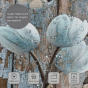 4 Piece Fun Butterfly Vintage Wooden Floral Tulip Flower Shower Curtains Sets with Non-Slip Rugs, Toilet Lid Cover and Bath Mat, Bathroom Sets with Shower Curtain and Rugs and Accessories