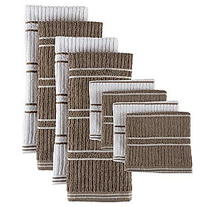 DII Basic Ribbed Terry Kitchen Basics Collection, Mocha, Kitchen Set, 8 Piece