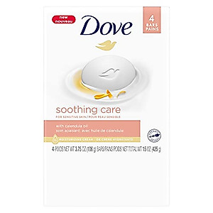 Dove Moisturizing Beauty Bar Soap For Sensitive Skin with Calendula Oil Effectively Washes Away Bacteria, Hydrating and Replenishing Skin Care 3.75 oz 14 Bars