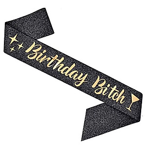 Birthday Bi*ch Sash - Black Glitter Birthday Sash Birthday Gifts for Women Birthday Party Supplies - Birthday Girl Sash Fun Party Favors. Black Glitter + Rose Gold Foil - 21st, 30th, Birthday Girl