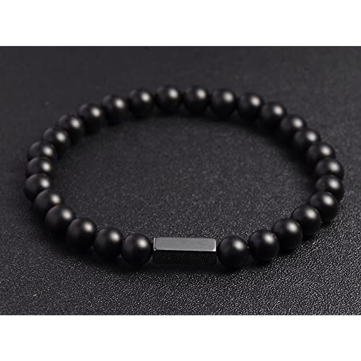 YJJelt Black Onyx Bead Bracelet 6mm Black Beaded Stone Bracelet for Men Women
