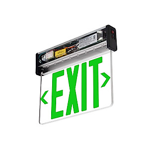 LFI Lights | Edge-Lit Green Exit Sign | Modern Design Brushed Aluminum Housing | All LED | Single-Sided Clear Acrylic Panel | Hardwired with Battery Backup | UL Listed | ELSM-G