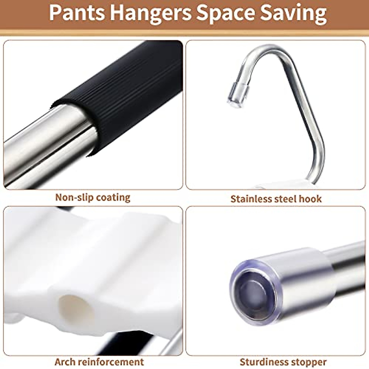 12 Pieces Pants Metal Hangers Organizer Space Saving 5 Layers Stainless Steel Pants Rack Non Slip Clothes Hanger Closet Organizer with Hooks for Trousers Scarf Jeans Skirts