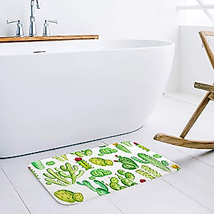 Prironde Front Door Mats Outdoor Indoor Kitchen Mat, Green, Cactus Illustration Entrance Doormat Non-Slip Bathroom Rugs Washable Floor Mats for Sink/Porch, 18" x 30"