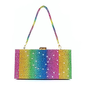 ELABEST Rainbow Rhinestone Evening Clutch Bag Polychrome Handbag Money Purses Sparkling Glisten Crystal Crossbody Shoulder Purse Ladies Wedding Cocktail Party Bag