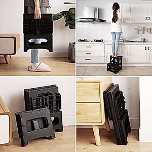 Topfun 8" 17" Folding 2-Step Stool, Non-Slip Fold Stools for Adults or Kids, Hold up to 300 lbs, Portable Footstool for Kitchen Home Toilet Bedroom Office RV