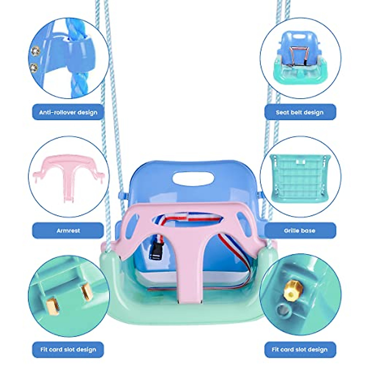 nets Tribe Toddler Swing, 3-in-1 Baby Swing Seat, Anti-Flip Snug & Secure Detachable Kids Swing Set, Infants to Teens Swing Seat for Playground Indoor Outdoor. (Macaron Green)