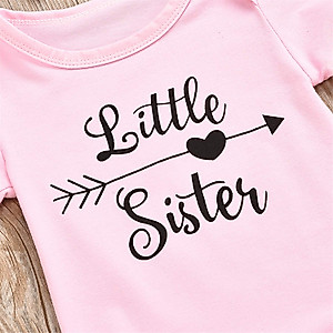 GRNSHTS Baby Girl Sister Matching Clothes Infant Little Sister Short Sleeve Romper+Leopard Shorts+Headband 3Pcs Outfits (Leopard Little Sister, 0-6 Months)