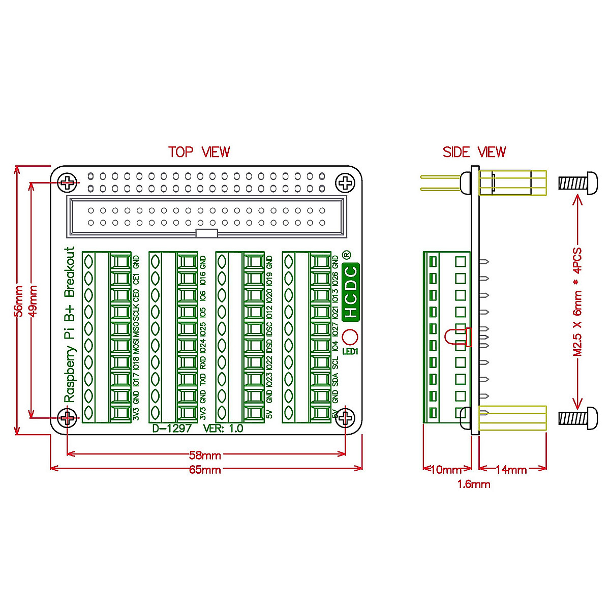 RPi GPIO Terminal Block Breakout Board HAT, for Raspberry Pi