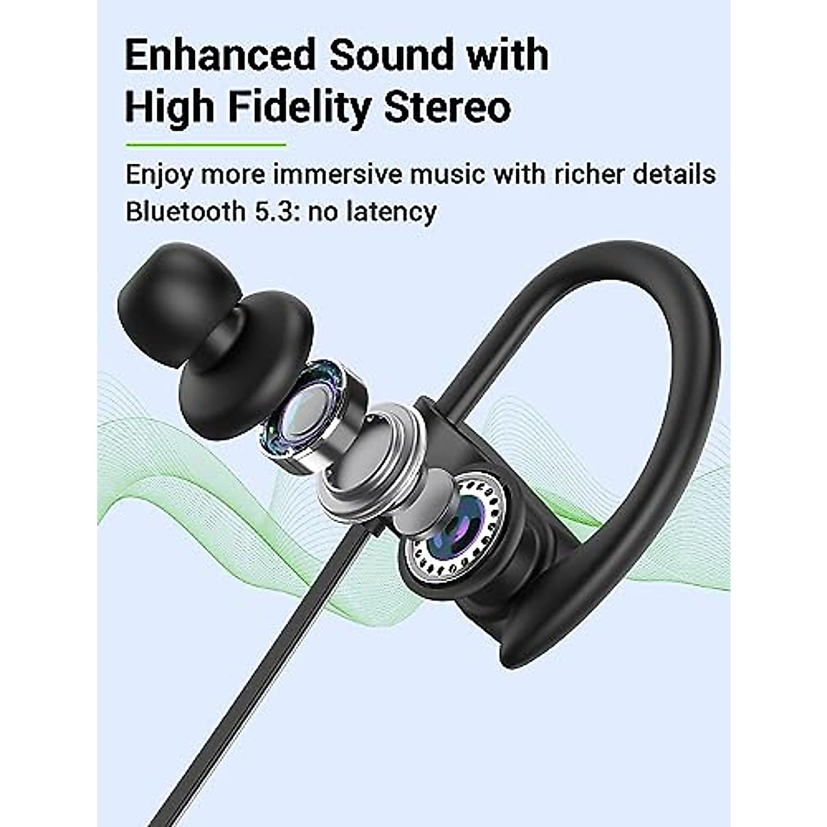 Stiive Bluetooth Headphones, 5.3 Wireless Sports Earbuds IPX7 Waterproof with Mic, Stereo Sweatproof in-Ear Earphones, Noise Cancelling Headsets for Gym Running Workout, 16 Hours Playtime - BlackGrey
