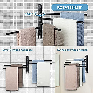 Black Towel Rack JSVER Swivel Towel Rack Wall Mounted, SUS304 Stainless Steel Towel Bar, Space Saving Towel Holder, Towel Racks for Bathroom