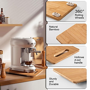 Bamboo Appliance Slider Sliding Tray - 360° Rotation Sliding Tray for Coffee Maker Airfryer Espresso Machine Food Processor & Mixer - 9.8''x15.4''