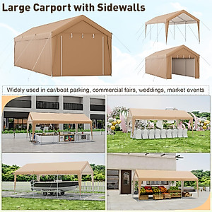 S AFSTAR 10x20FT Carport with Sidewalls, Heavy Duty Car Shelter Tent with 2 Roll-up Doors, 180g PE Canopy, 8 Sturdy Galvanized Steel Legs, Portable Garage Car Port Canopy for Car Boat Party Wedding