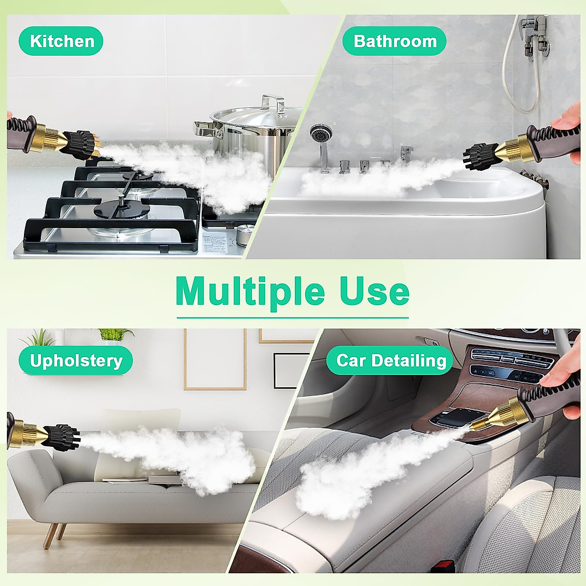 AUXCO Steam Cleaner, 1200ml High Pressure Steamer for Cleaning Handheld Steam Cleaner for Home,High-Temperature Steamer Cleaner for Car,Upholstery,Kitchen, Bathroom, Carpet，Grout and Tile(Mint)