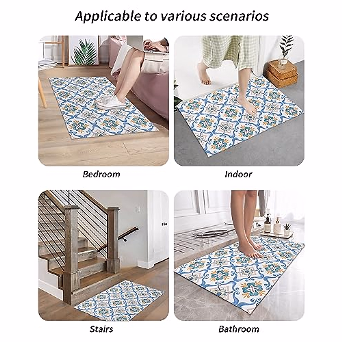 Front Entrance Floor Mats, Non Slip Bathroom/Kitchen Mat Absorbent Durable Small Rugs, St. Patrick's Day Four Leaf Clover Retro Tile Pattern Door Mat Indoor/Outdoor Carpet Shoes Scraper 16x24 inch