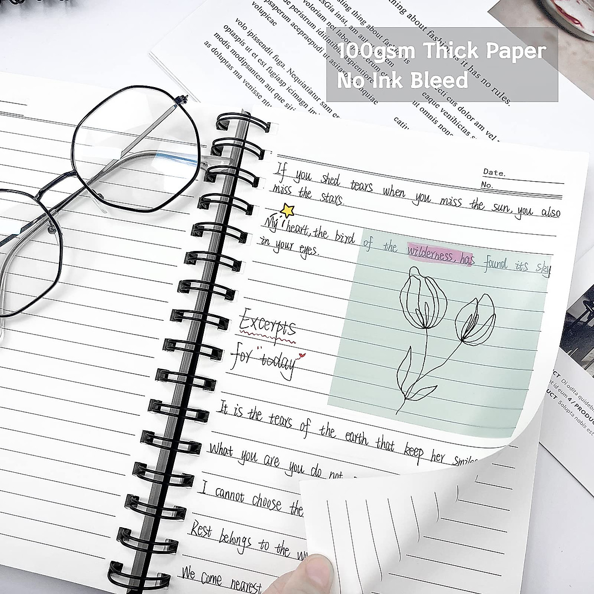 Ouzoustate 4 Pack Spiral Notebook,A5 Lined Black Journal Notebook 5.62 x 8.4 inches-100 Sheets/200 Pages,100GSM Thick Paper,Hardcover Journals for Writing Work School Supplies.