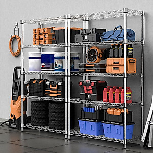 MZG 1250 lbs Steel Heavy Duty 5-Tier Utility Shelving Unit Steel Organizer Wire Rack for Home,Kitchen,Office,Chrome (13.7" D x 23.6" W x 62.4" H)