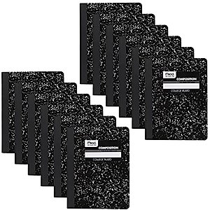 Mead Composition Notebook, 12 Pack, College Ruled Paper, 9-3/4" x 7-1/2", 100 Sheets per Notebook, Black Marble (72938)