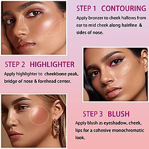 3 Pcs Contour Beauty Wand, Contour & Blush & Highlighter Stick Set with Cushion Applicator, Long Lasting Smooth Natural Matte Finish, Blendable Silky Cream Glowing Makeup Stick