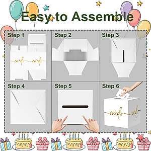 CINSOEN White Card Box with Gold Foil Design Wedding Card Box Gift Cards Receiving Box for Party Graduation Bridal or Baby Showers, Raffle Ticket Box Money Box for Birthday Retirements Anniversaries