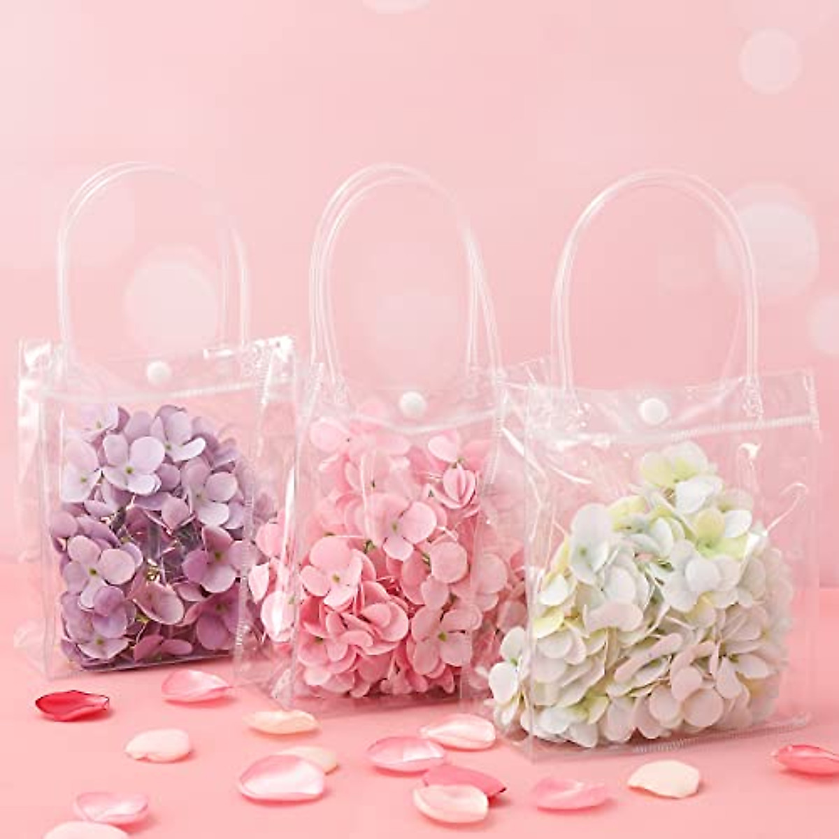 Whaline 60 Pieces Clear PVC Gift Bags with Handles Transparent Plastic Tote Bags Gift Wrap Bags Treat Bags for Wrapping Holiday Gifts Shopping Birthday Anniversary Party Supplies, 5.9 x 6.3 x 2.8 Inch