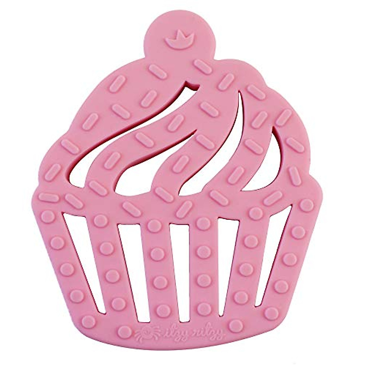 Itzy Ritzy Silicone Baby Teether – BPA-Free Infant Teether with Easy-to-Hold Design & Textured Back Side to Massage & Soothe Sore, Swollen Gums - Teething Toy for 3 Months & Up - Cupcake